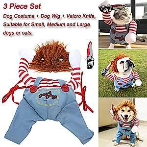 Pet Deadly Doll Dog Costume, Novelty Dog Cosplay Funny Halloween Costumes, Cute Dog Clothes for Small Medium and Large Dogs Cats Puppy, Party Dress Up Cool Dog Outfit Scary and Spooky Apparel