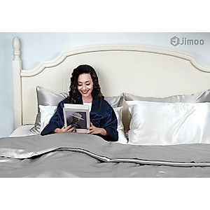J JIMOO Natural 22 Momme 100% Mulberry Silk Pillowcase for Hair and Skin, Standard Size 20"X 26" Silk Pillow Case, Soft Smooth Cooling Premium Grade 6A Silk Pillow Cover with Zipper (Silver Grey 1pc)