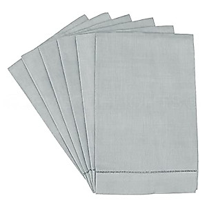 CleverDelights Gray Hemstitched Hand Towels - 6 Pack - 14" x 22" - 55/45 Linen Cotton Blend