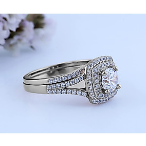 Dazzlingrock Collection 2.70 ctw Round Cubic Zirconia Double Halo Engagement Ring Set for Her (6mm Center Stone) in 10K White Gold, Size 7