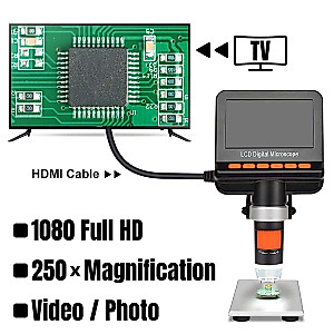 LCD Digital Microscope with Polarizer, HD Output 12MP Digital 1200x Magnification for SMD Soldering Work Jewelers Coins Collection