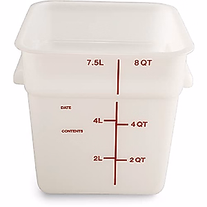 Carlisle FoodService Products Squares Square Food Storage Container with Stackable Design for Catering, Buffets, Restaurants, Plastic, 8 Quarts, White