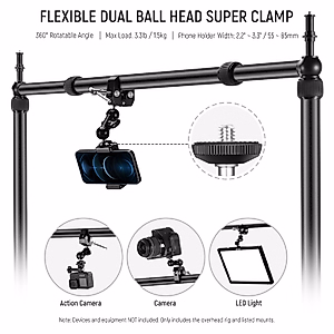 NEEWER Overhead Camera Mount Rig with Dual Ballhead Super Clamp/Phone Holder for Desktop Top Down Shots, Metal Multi Device Mount Platform for Photography Lighting, Max Load 26.5lb/12kg, NK002