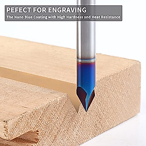 EANOSIC 60 Degree V Groove Router Bit 1/4 Inch Shank, 3-Flute Nano Blue Coated Solid Carbide V Router Bit for CNC Engraving and Chamfering