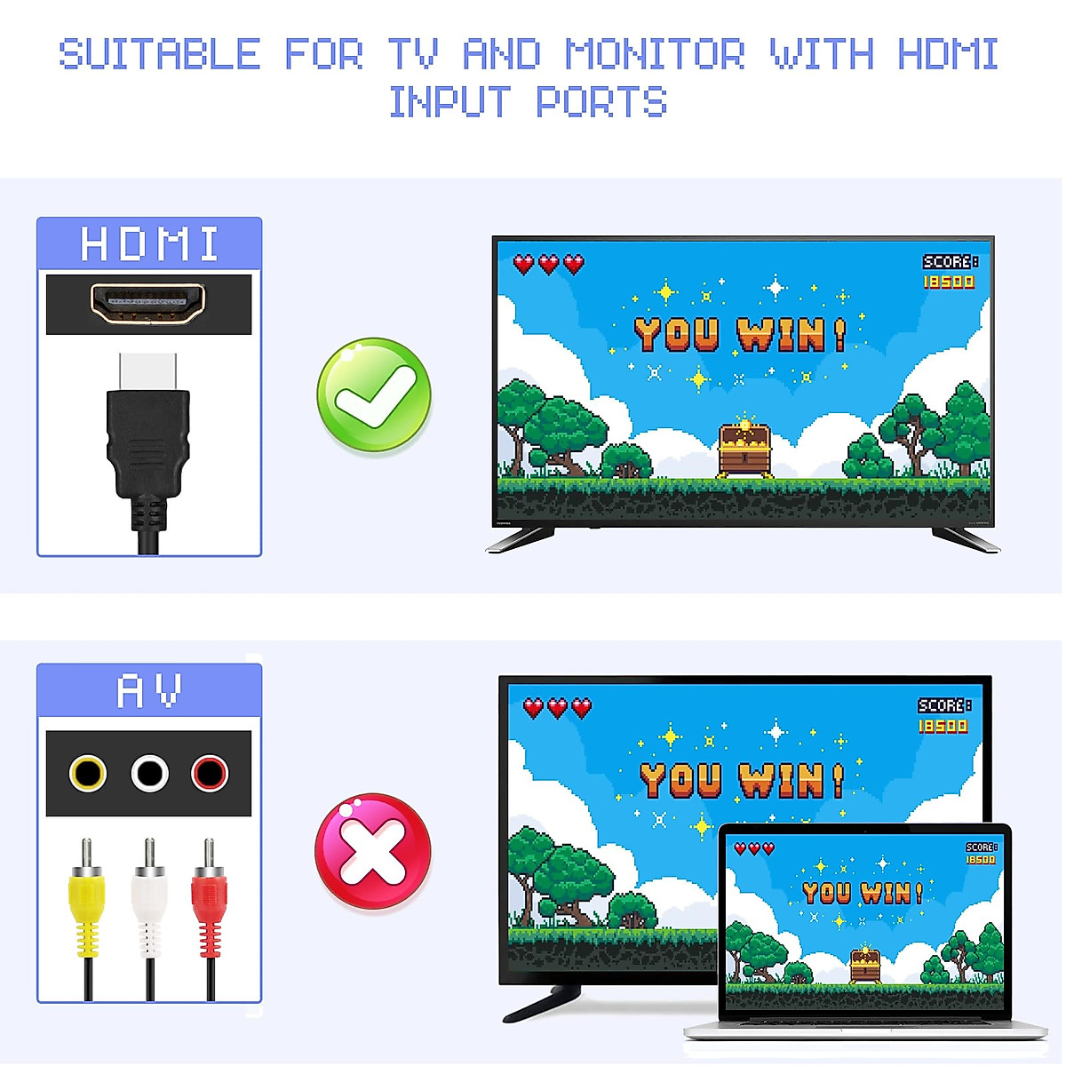 HAndPE Retro Classic Mini Game Console Childhood Game Consoles Built-in 621 Game(Some are Repeated) Dual Control 8-Bit Handheld Game Player for TV Video Bring Happy Childhood Memories(HDMI)