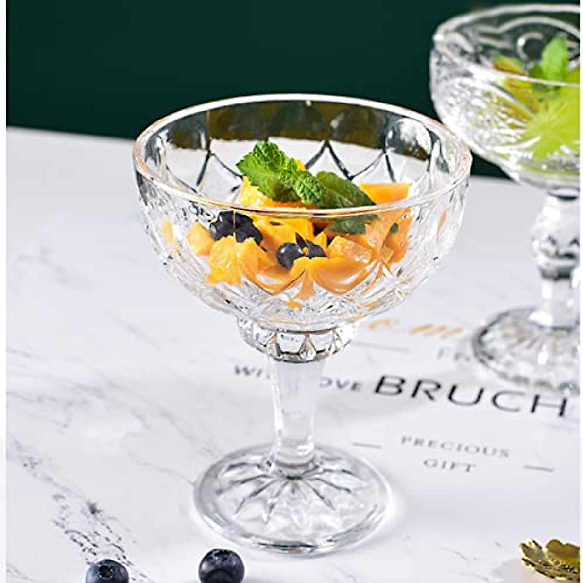 Dicunoy 6 Pack Glass Ice Cream Bowls, 8 OZ Footed Dessert Cups, Clear Crystal Mousse Dishes, Coupe Salad Bowls for Fruit, Sundae, Snack, Cocktail, Condiment, Trifle, Individual Serving