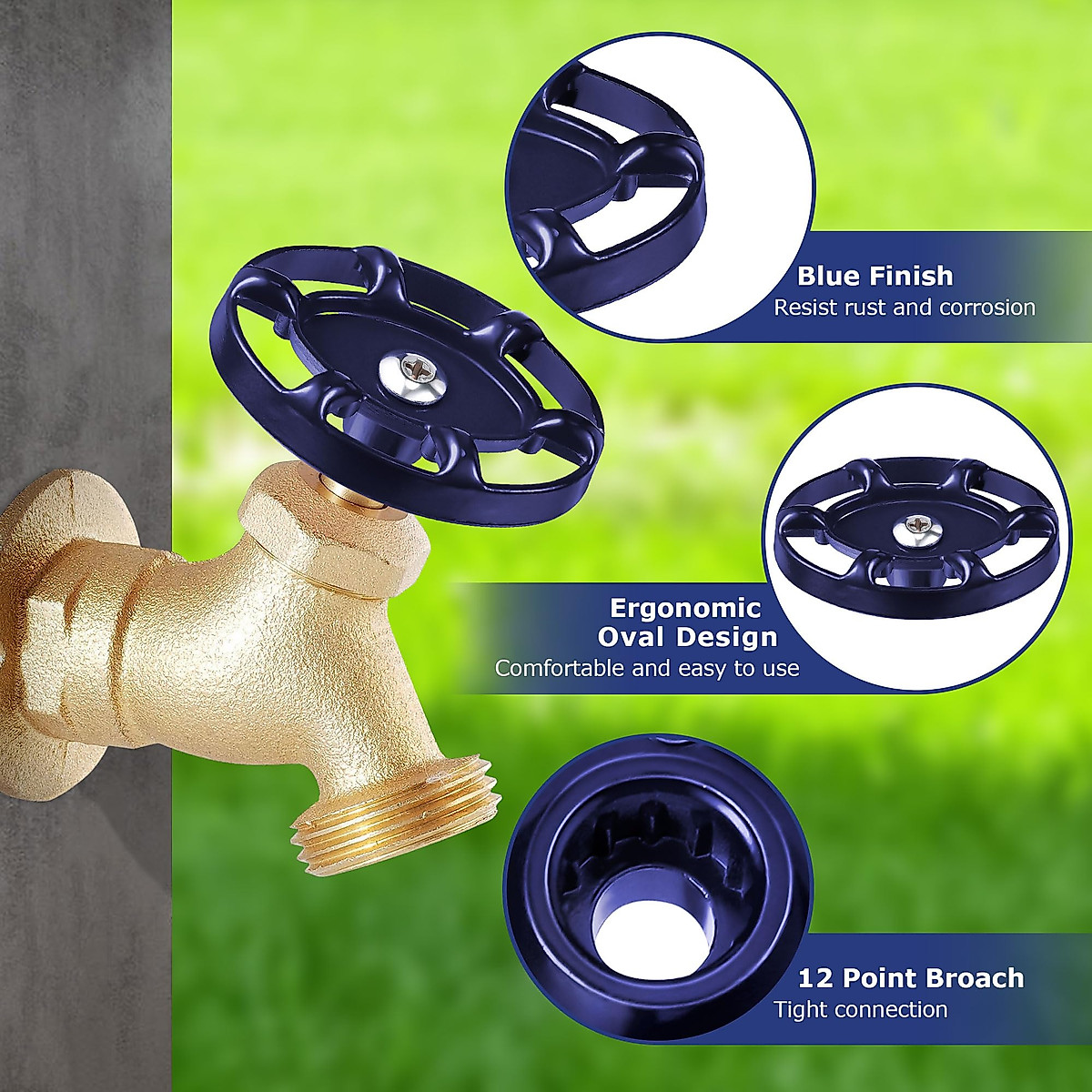 Dreyoo 2 Pack Outdoor Faucet Handles, Oval Spigot Handles Compatible with Arrowhead PK1290, 12 Point Faucet Knob for Outside Hose Bibb, Garden Valves and Frost Proof Wall Hydrants (Blue)