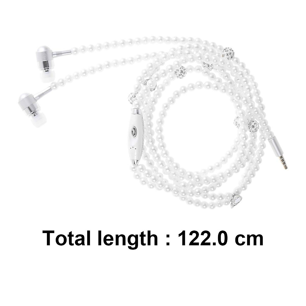 in-Ear Eardphones with Mic - in-Ear Headset with Remote and Mic Hands- Wired Pearls Chain Universal Earphone for Girls Women Student (White)