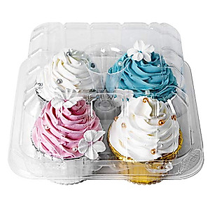 Clear Cupcake Boxes 4 Cavity Holder,ONE MORE Large 4 Compartment Muffin Containers Plastic Cupcake Carrier with Deep Dome 4" High Safe Eco-friendly Material Pack of 15