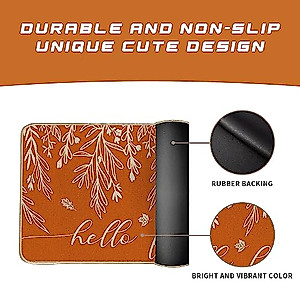 GEEORY Fall Kitchen Mats, Set of 2 Leaves Hello Fall Floor Mat Farmhouse Seasonal Holiday Party Decorative Home 17x29 and 17x47 Inch (Orange) GK066