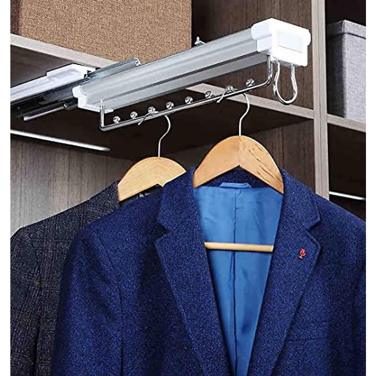 FKKPRVAX Pull Out Closet Rod with Damper,Extendable Clothes Rail for Pants Coat,Wardrobe Pants Hanger Wardrobe Organizer,Load 30kg - White (Size : 358mm/14.1inch)