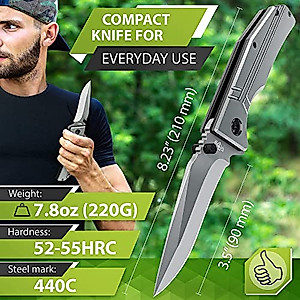 Bundle of 2 Items- Black Pocket Knife - Serrated Sharp 3,5" Blade Folding Knives - Folding Knife - Good for Camping Indoor and Outdoor Activities - Best Gift Idea