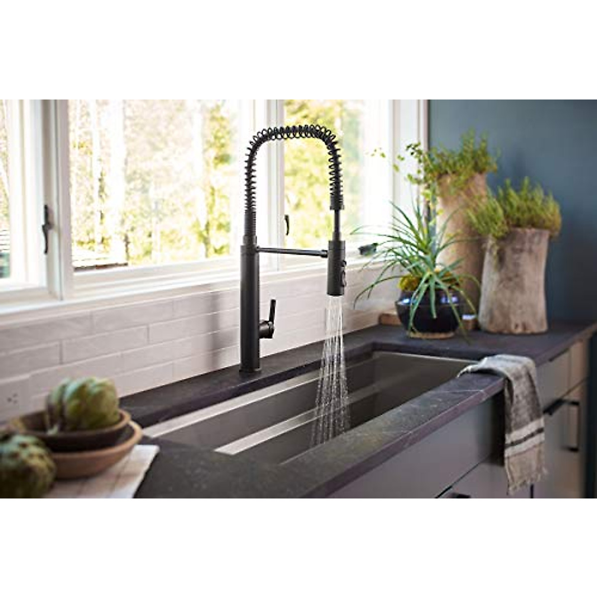 Kohler 24982-BL Purist Pull Down Kitchen Faucet, Kitchen Sink Faucet with Pull Down Sprayer in Matte Black