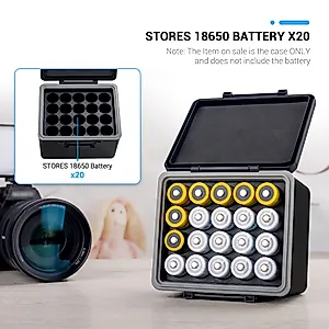 20 Slots 18650 Battery Case, 18650 Battery Organizer,High Capacity Water-Resistant Anti-Shock Anti-Dust, 18650 Battery Box Storage