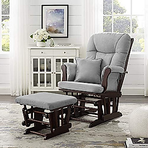 Angel Line Monterey Glider & Ottoman, Espresso Finish - Grey Cushion