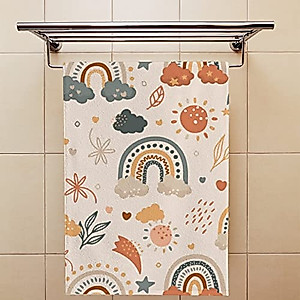 Hand Bath Towels 2 Pack Rainbow Boho Florals Absorbent Face Fingertip Towels for Bathroom Kitchen Gym Spa Soft Hair Drying Cloth Quick Dry, 30 x 15 Inch