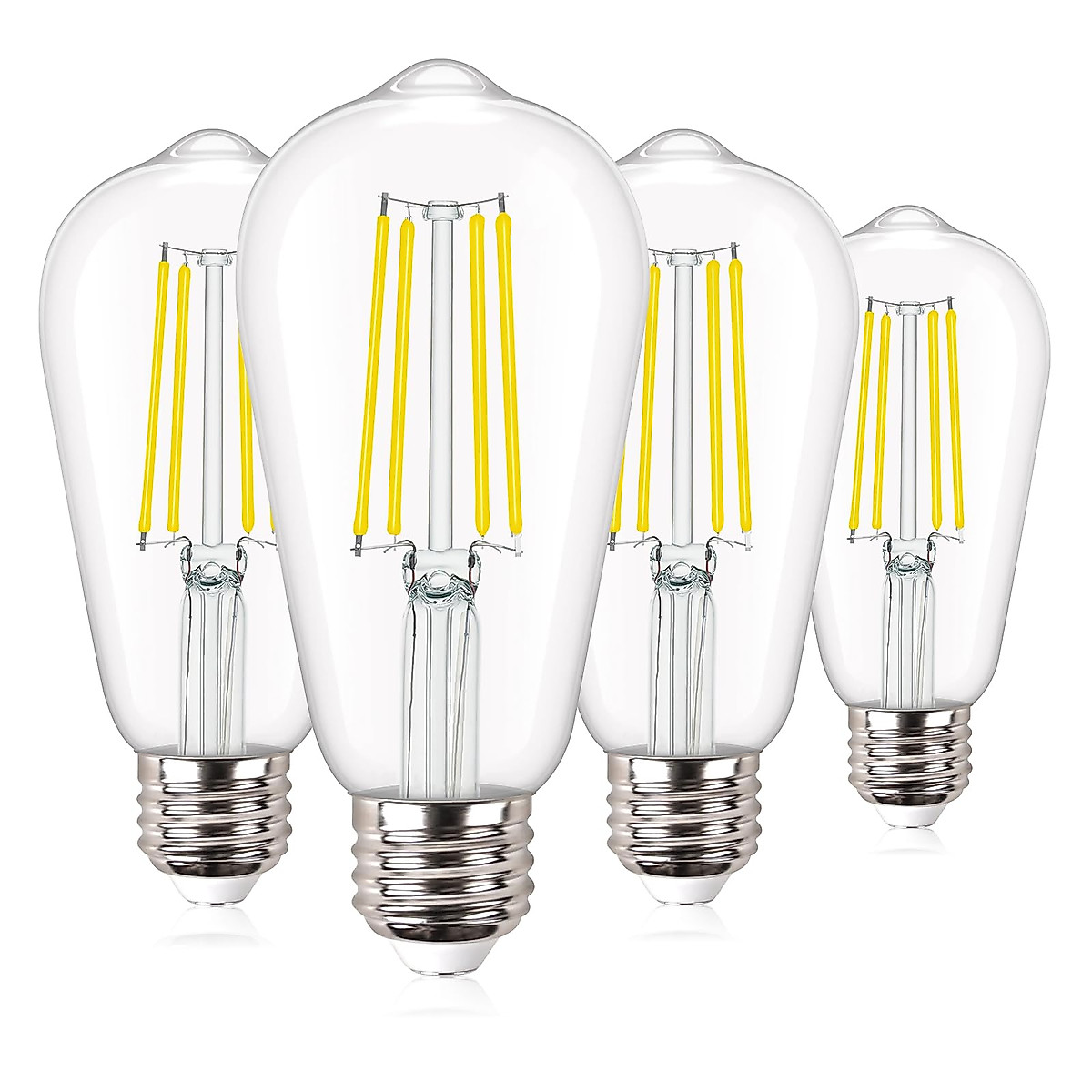 YAOHENG Vintage LED Edison Bulbs, Dimmable 60W Equivalent 800 lumens, 6W Daylight 5000K, 80+ CRI, ST58 Antique LED Filament Bulbs, E26 Medium Base, Clear Glass, Pack of 4