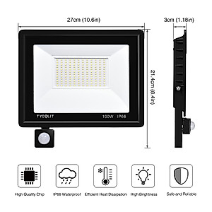 FEETOX Flood Lights Outdoor, Energy Saving Heads Motion Sensor Lights, Waterproof Shell Wall Mount Exterior LED Flood Light, Die-Cast Aluminum Alloy Security Light for Garden, Factories, Stadium
