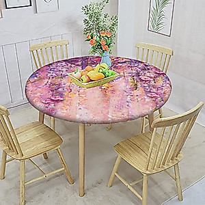 Flower Round Fitted Tablecloth with Elastic Edge,Watercolor Wisteria Blooms Spring Print Polyester Table Cover, XXLarge, Fit Round Tables up 65"-71" Diameter, The Ultimate Protection for Your Table
