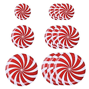Yosoo 12Pcs Floor Wall Candy Stickers, Round Red Peppermint Floor Wall Christmas Stickers, Self-Adhesive Removable Candy Decals for Festival Christmas Valentine's Day Party Decoration Supplies