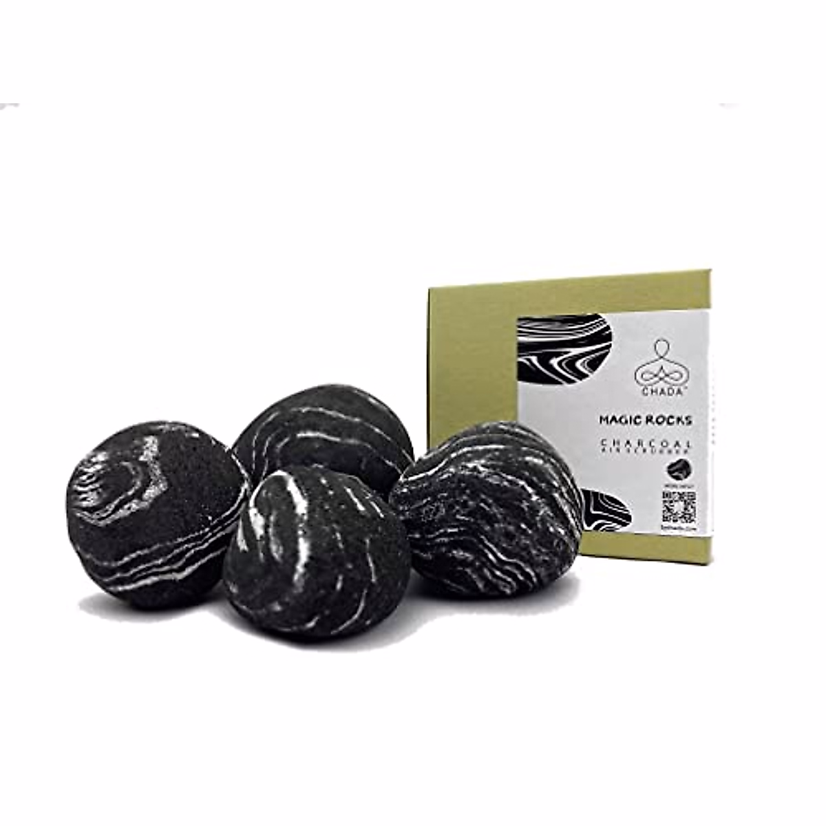 Chada Magic Rocks : Charcoal Air Deodorizer, No Chemicals,Activated Charcoal, Natural Room Odor Eliminator, Air Purifier, Neutralizer, Absorb Smoke Smell, 420 g, set of 4 rocks