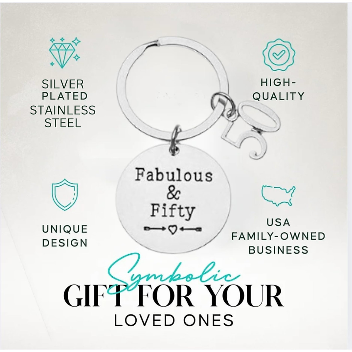 Infinity Collection 50th Birthday Keychain & Card Gift Set, 50th Birthday Gifts for Men & Women, Fabulous and Fifty Keychain. 50th Bday Gifts for Him or Her