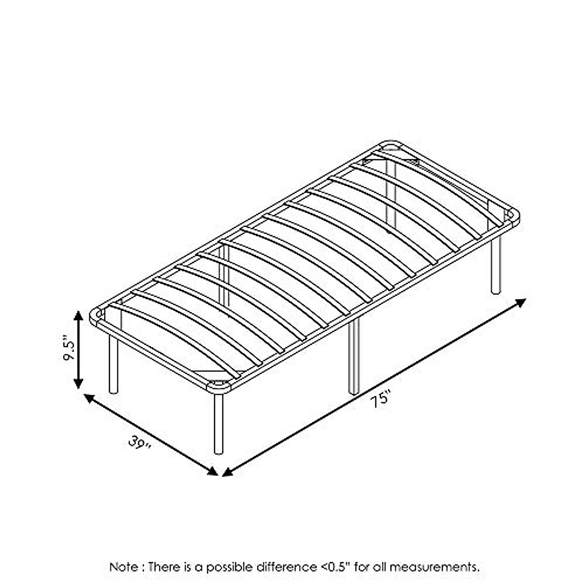 Furinno Angeland Cannet Metal Platform Bedframe, Twin, Black