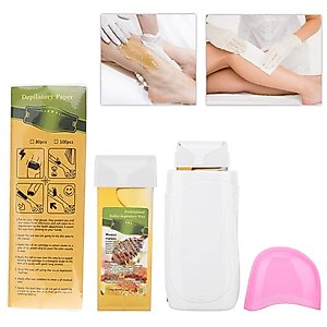 Wax Roller Kit, Roll on Wax Kit, EU PLUG Wax Warmer, Waxing Kit Wax Hair Removal Kit Waxing Roller Depilatory Roll on Wax Heater Roller with 100pcs Wax Paper Hair Removal Set EU Pulg without Adapter