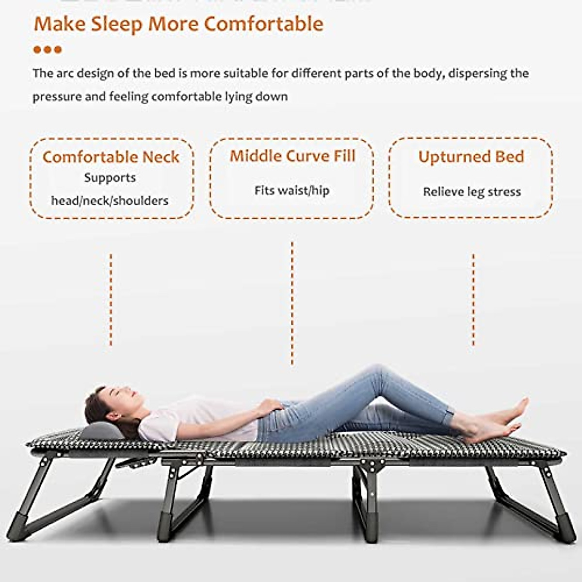 ABaippj Portable Folding Camping Bed Reclining Lounge Beach Garden Patio Recliner Chair Adjustable Bedchair with Pillow for Garden Camping Travel