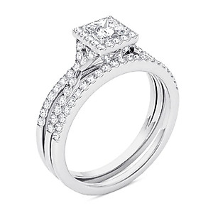 1.0 ct Princess Cut Engagement Rings For Women Vintage 2 pcs Bridal Rings Sets Wedding Rings 14K White Yellow Rose Gold Wedding Ring Set Twisted Promise Anniversary Rings For Her