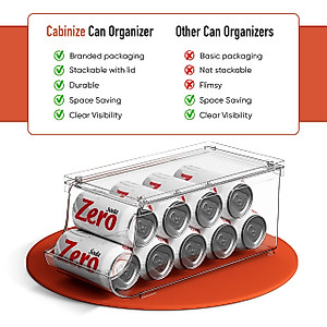 Cabinize Set of 2 Stackable Drink Can Organizer for Fridge, Freezer, Kitchen, Countertops, Cabinets - Soft Drink Holder for Refrigerator with Lid, Soda Can Dispenser, BPA Free, Holds 9 Cans Each