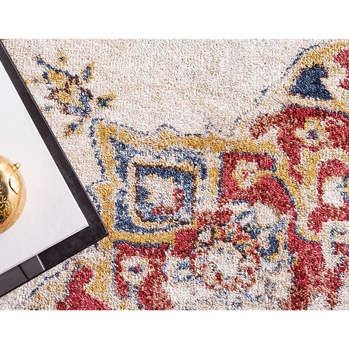 Unique Loom Utopia Collection Traditional Classic Vintage Inspired Area Rug with Warm Hues, 7' Round, Cream/Blue