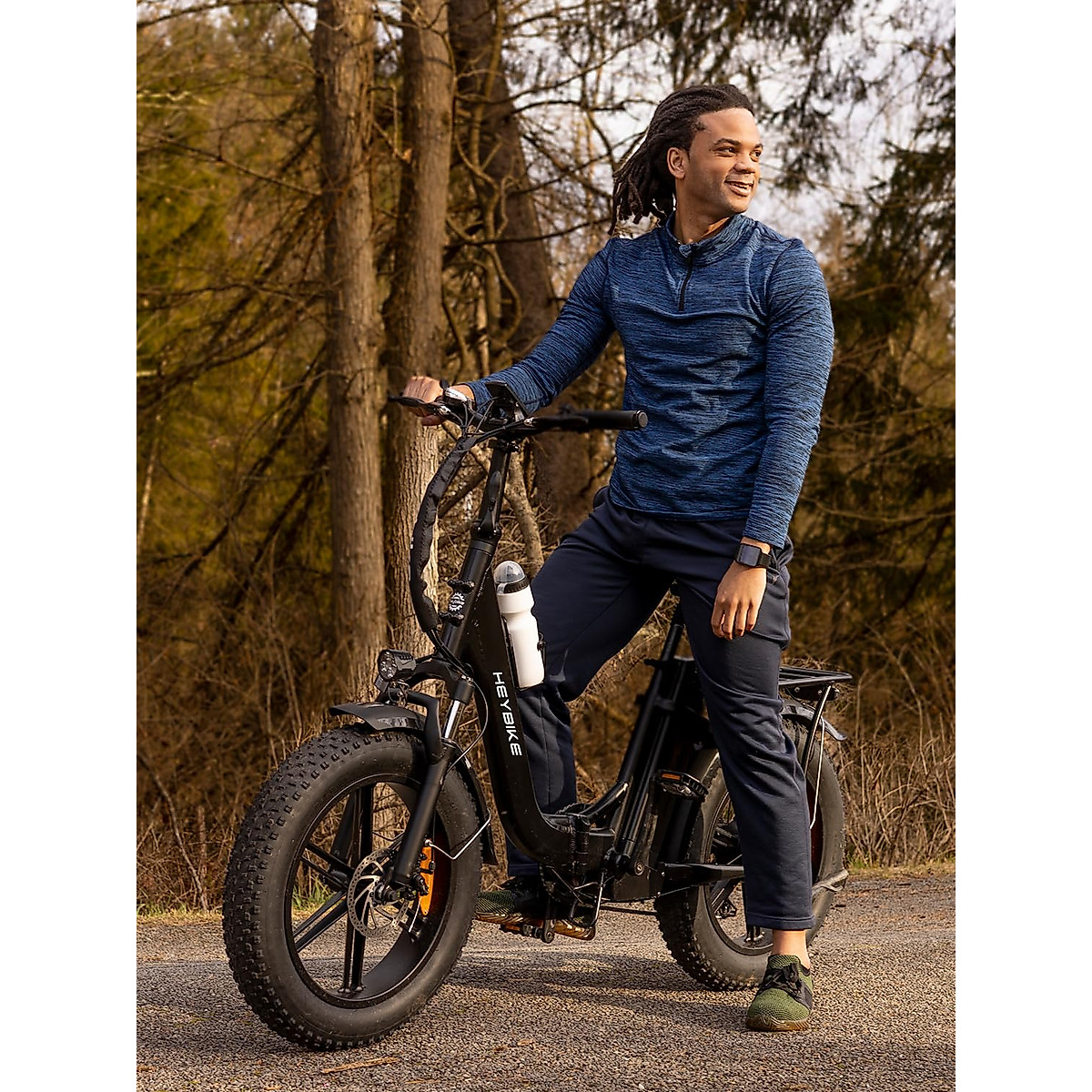 Heybike Ranger Electric Bike for Adults, Peak 1400W Upgraded Motor Ebike, 28MPH [20" Fat Tire All-Terrain] 600Wh Removable Battery Folding Step-Thru Moped E Bike with Front Suspension