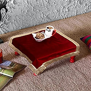 Indian Consigners Red Velvet Cloth With Golden Shinny Border, Aasan Pooja Puja Cloth Poojan Table Cloth Holy Square Tarot Altar Tablecloth