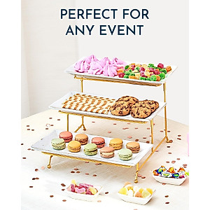 3 Tier Gold Serving Tray Stand with Dipping Bowls - Dessert and Fruit Platter for Hosting, Parties, Celebrations - Swiveling Collapsable Stackable