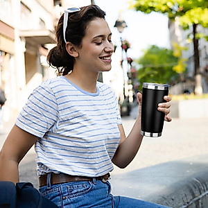 ATIKZHE 20oz Tumbler with Straw and Brush, Stainless Steel Vacuum Insulated tumbler, Double Wall Insulated Coffee Tumbler for Outdoor, Home, Travel,Office (Black,1pcs)