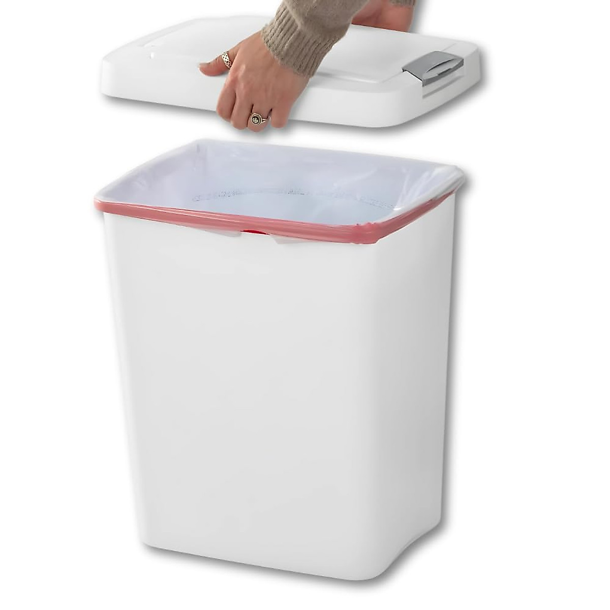 UNIESSENTIALS 7.5 Gallon White Wastebasket with Touch-Open Lid: Ideal Office Trash Can, Under Sink Trash Can, Or Garbage Can with Lid for Mudroom, Kitchen, Bathroom, Mudroom