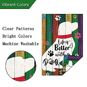 Life is Better With A Dog Pet Garden Flag 12 x 18 Double Sided, Burlap Small Dog Paw Farmhouse Garden Yard Flags for Seasonal Outside Outdoor House Decoration (Only Flag)