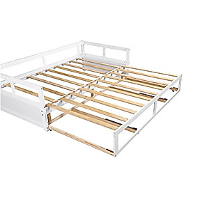 Wooden Extendable Daybed with Trundle Bed and Two Storage Drawers, Twin/King | Slat Support | Mattress Foundation | No Box Spring Needed | Easy Assembly | Bed Frame