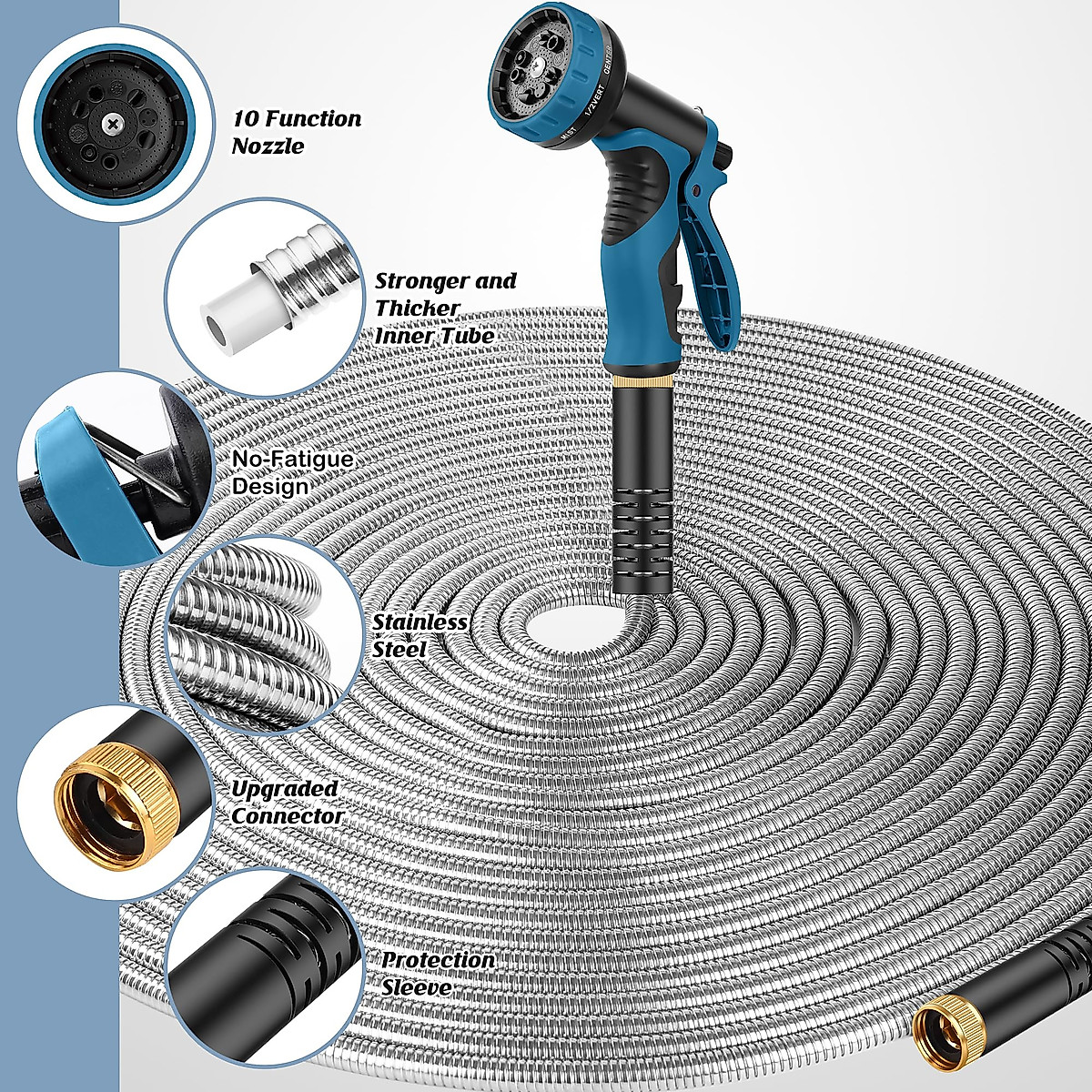 Advinski Garden Hose 100FT, Water Hose with 10 Function Nozzle, Garden Hose Metal with Leak-proof Connectors, No-Kink, Lightweight, Puncture-proof, Pet-proof, Sturdy, 550PSI, Hose for Outdoor, Yard