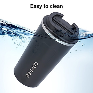 510ML Stainless Steel Insulated Coffee Mug, Coffee Thermos Outdoor with Lid, Vacuum Insulated Office Outdoor Travel Leisure Car Cup(Black)