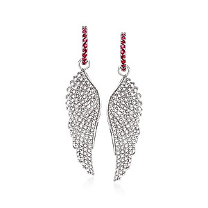 Ross-Simons 1.30 ct. t.w. Ruby and .10 ct. t.w. Diamond Angel Wing Drop Earrings
