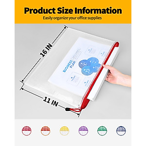 SUNEE 12pcs Mesh Zipper Pouch 11x16, Large Storage Bags for Board Game & Puzzle Organizing, Reusable Plastic Zip Organizer for Travel (A3, 6 Colors)