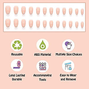 ANDGING Press on Nails Short Medium Coffin, French Tip for Women with Nude Pink White Design, Full Cover Glue on Nails, Reusable Nails Press on Stick on Nails for Christmas 24Pcs