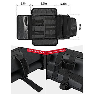KEMIMOTO Motorcycle Tool Bag [Tool Not Included], Handlebar Tool Roll Black Tool Organizer with Elastic Loops Pockets Durable Tool Pouch for Motorcycles Softail Dyna Sportster
