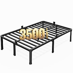 ROIL 14 Inch Queen Size Bed Frame with Mattress Slide Stopper - Double Black Basic Anti Squeak Steel Slats Metal Platform, Heavy Duty Noise Free Easy Assembly Bedframes, No Box Spring Needed