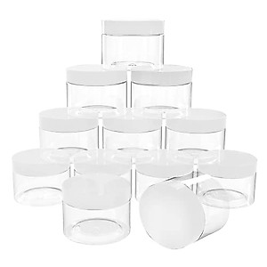 4 oz Plastic Pot Jars Round Clear Leak Proof Plastic Cosmetic Container Jars with White Lids for Cosmetic, Lotion, Cream, Eye shadow, 12 Pcs.