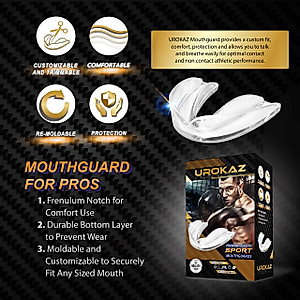 UROKAZ Football Mouth Guard Sports 5 Pieces Mouthguard and Mouthpiece for Boxing, MMA, Basketball, Lacrosse, Muay Thai, Hockey Mouthguards One Size Fit All for Contact and Non Contact Sport