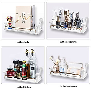 hisucbetter Floating Shelf Wall Mounted, Floating Shelves for Bedroom, Bathroom, Living Room, Kitchen, Laundry Room Storage & Decoration. L15.75XD4.72IN, White Shelves for Wall Decor. (White+Gold)