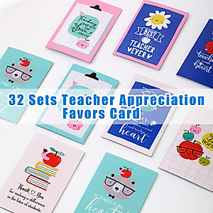Teling 32 Sets Teacher Thank You Cards with Envelopes and Stickers Teacher Appreciation Gift Bulk Teachers Day Motivational Card Best Teacher Ever Card for Women Teachers Coworker